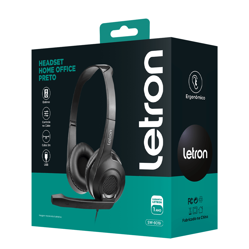 Headset Home Office Preto Estereo Driver Ergonomico Cabo/3M Letron ...