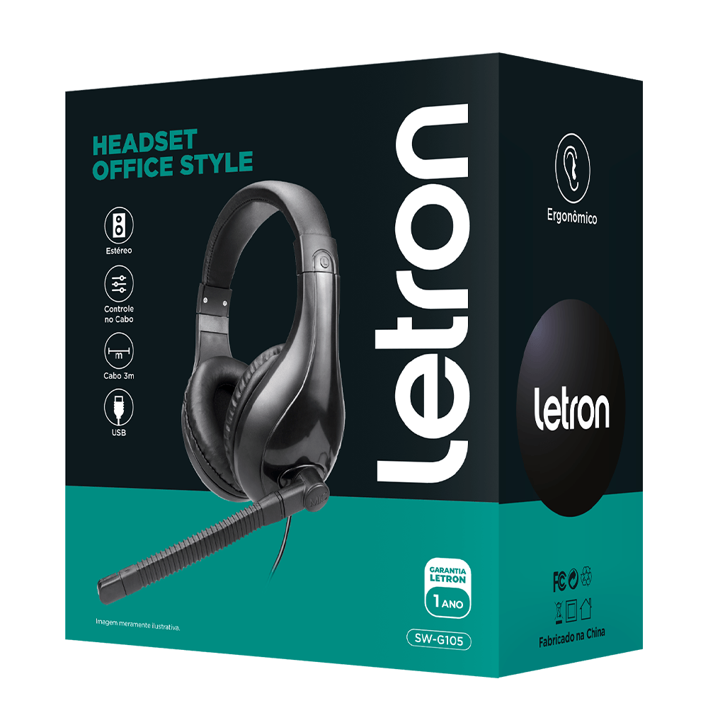 Headset Office Style Estereo Driver 40 Mm Ergonomico Cabo/3M Preto ...