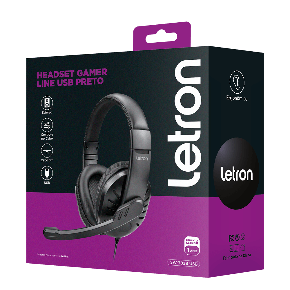 Headset Gamer Line Estereo Driver 40 Mm Ergonomico Cabo/3M Preto Letron ...