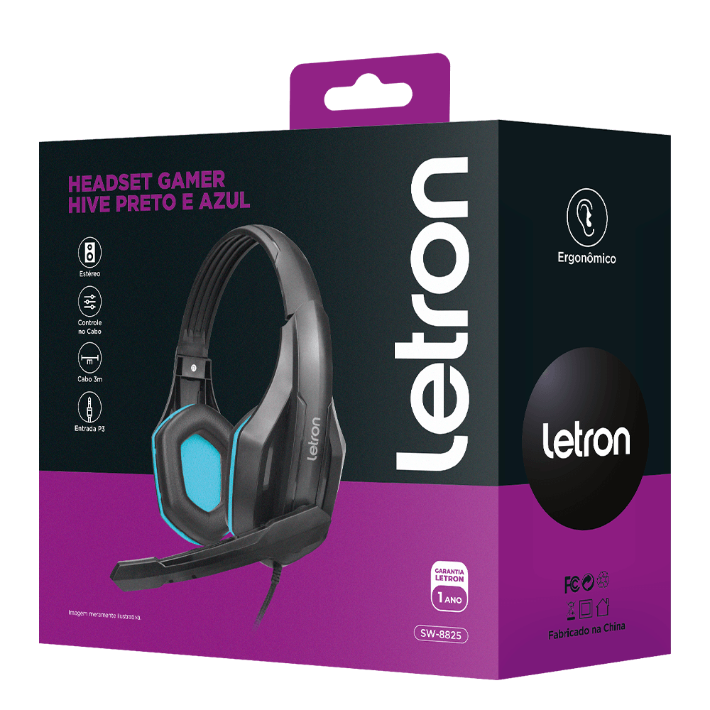 Headset Gamer Hive Estereo Driver 40 Mm Cabo/3M Preto E Azul Letron ...