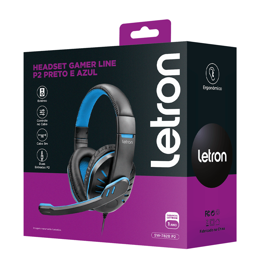 Headset Gamer Line P2 Estereo Driver 40 Mm Cabo/1.8M Preto E Azul ...