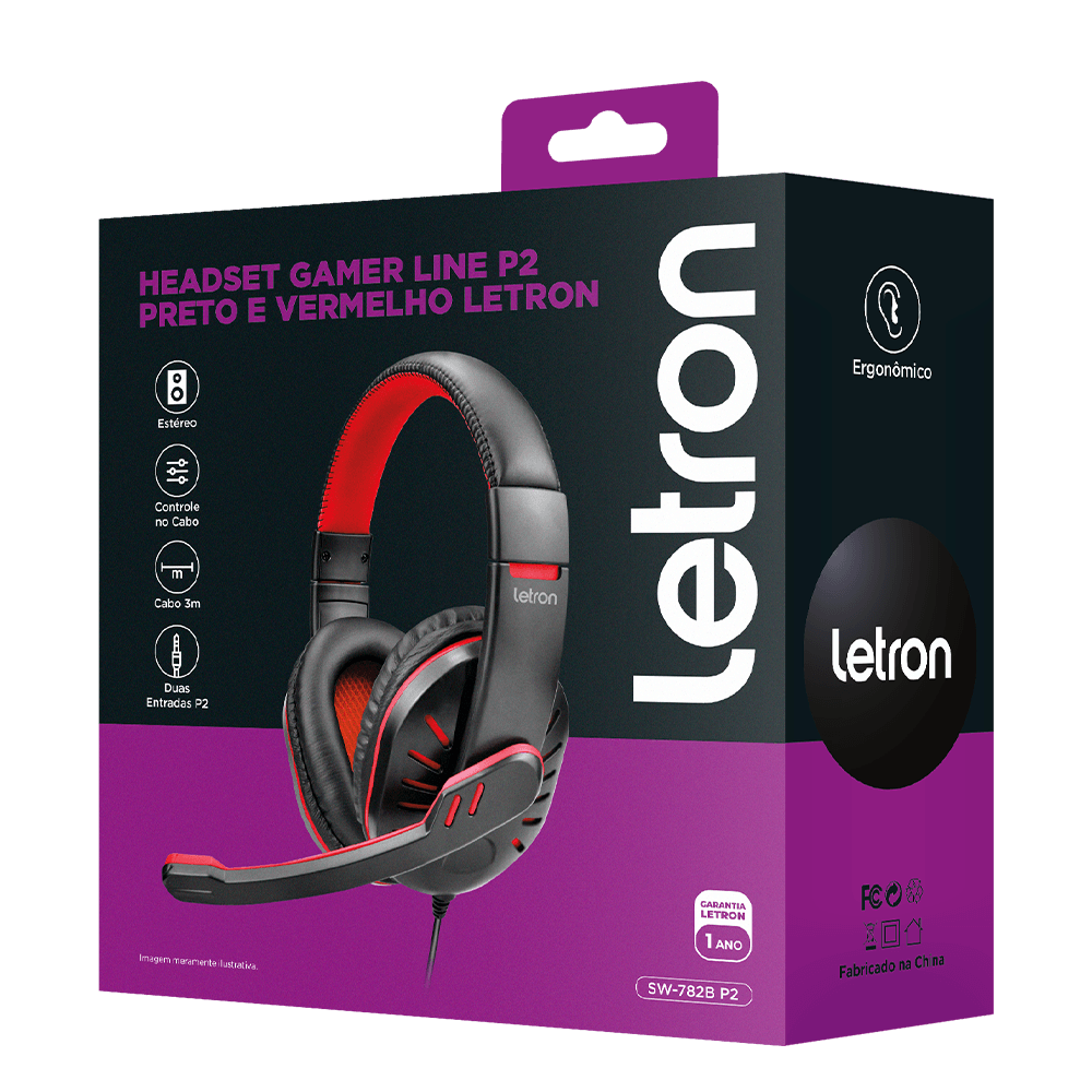 Headset Gamer Line P2 Driver Estereo 40 Mm Cabo/1.8M Preto E Vermelho ...