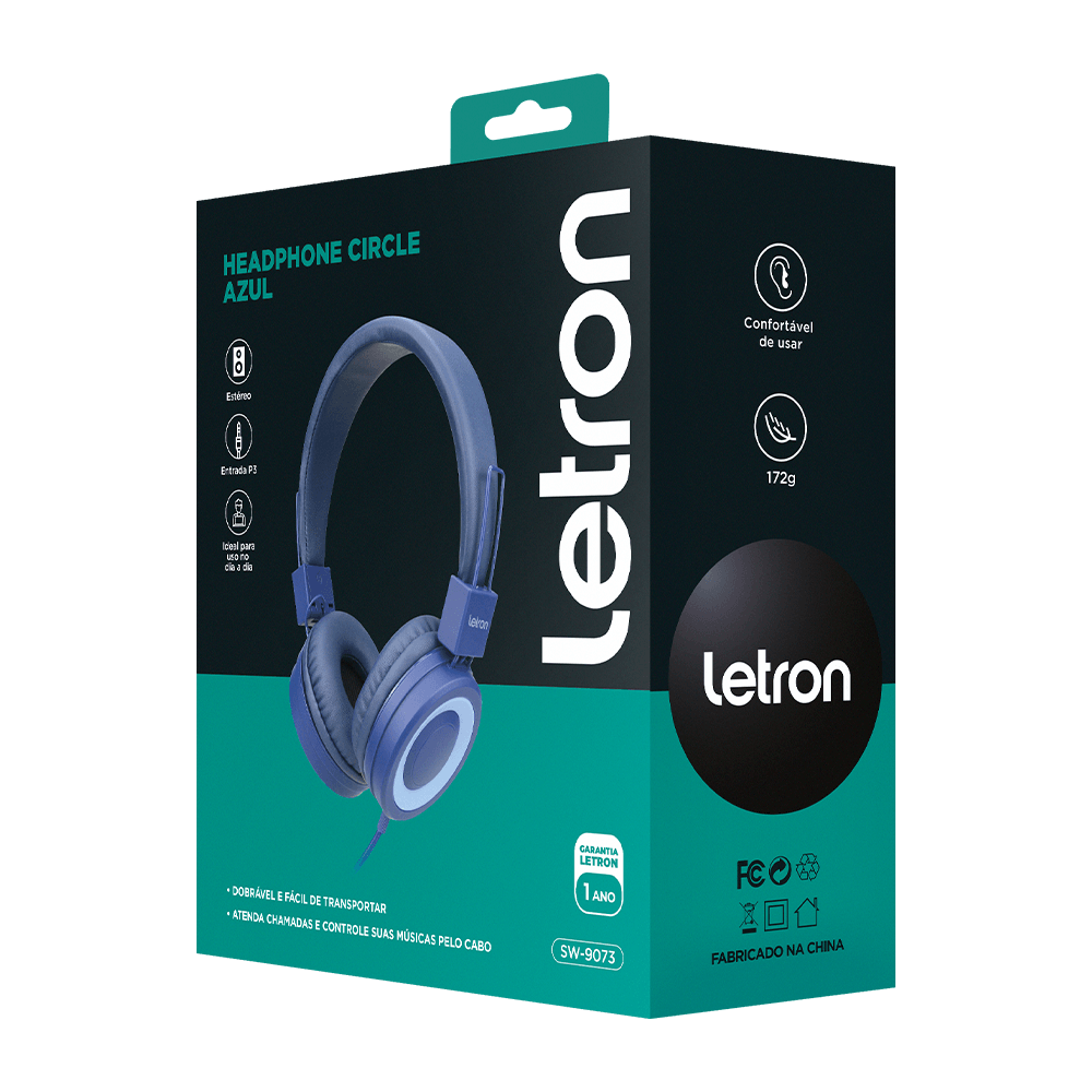 Headphone Circle Azul Estereo Driver 40 Mm C/ Fio 3M Letron - leonora