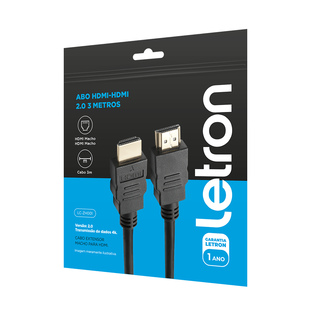 Cabo Hdmi-Hdmi 2.0 3/Metros 4K Ultra Hd Macho-Macho Ponta Ouro Preto ...