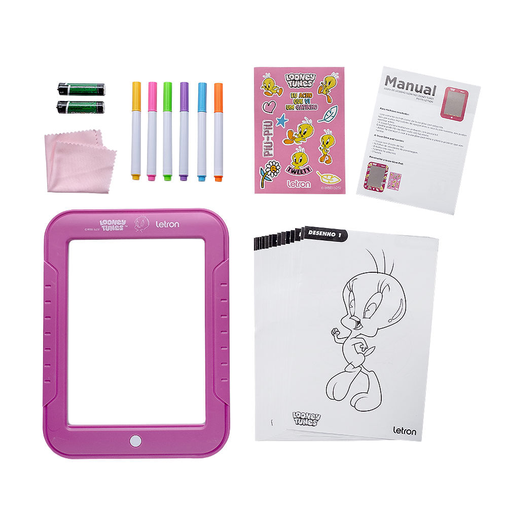 Lousa de Desenho Glow Pad Looney Tunes Piu-Piu Letron - leonora
